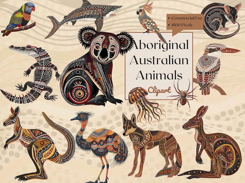 Aboriginal Inspired Australian Animals Clipart: Digital Download ...