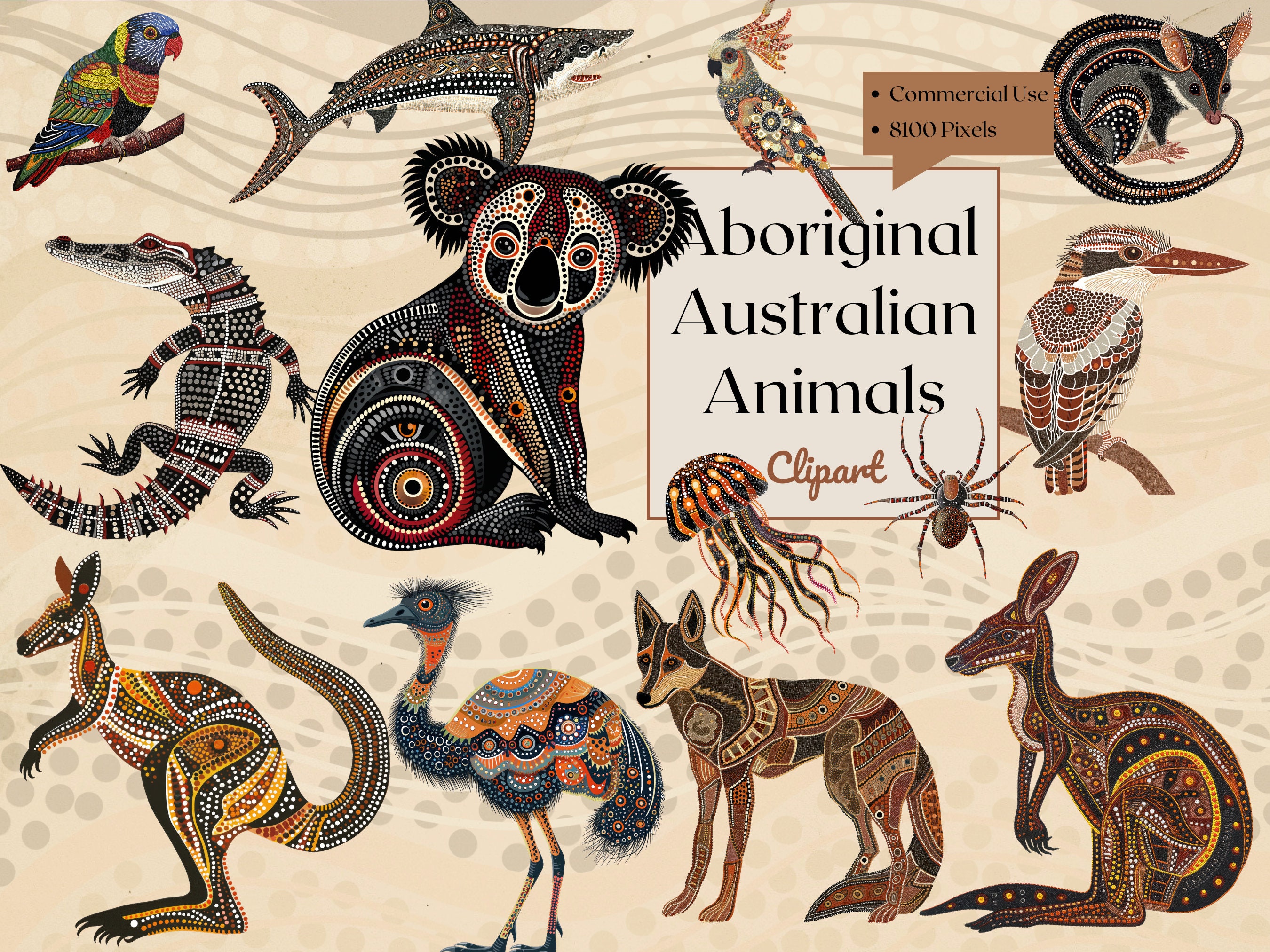 Aboriginal Inspired Australian Animals Clipart: Digital Download ...