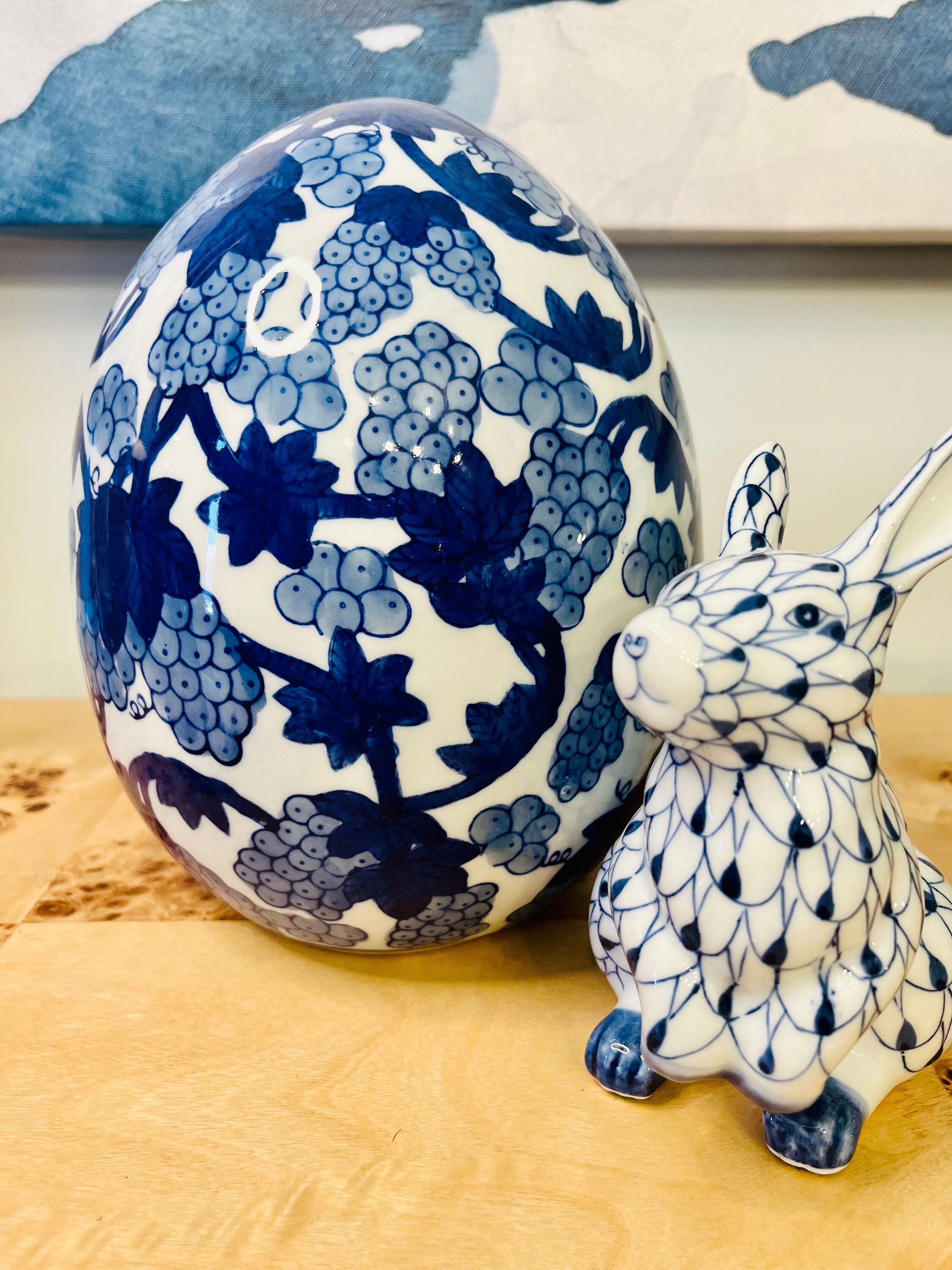 Vintage Hand Painted Bunny Statue Herend Style Blue & White 5x3 - Etsy