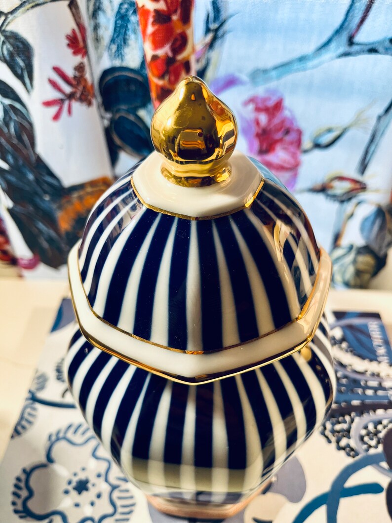 Blue and White Stripe Ginger Jars - Etsy