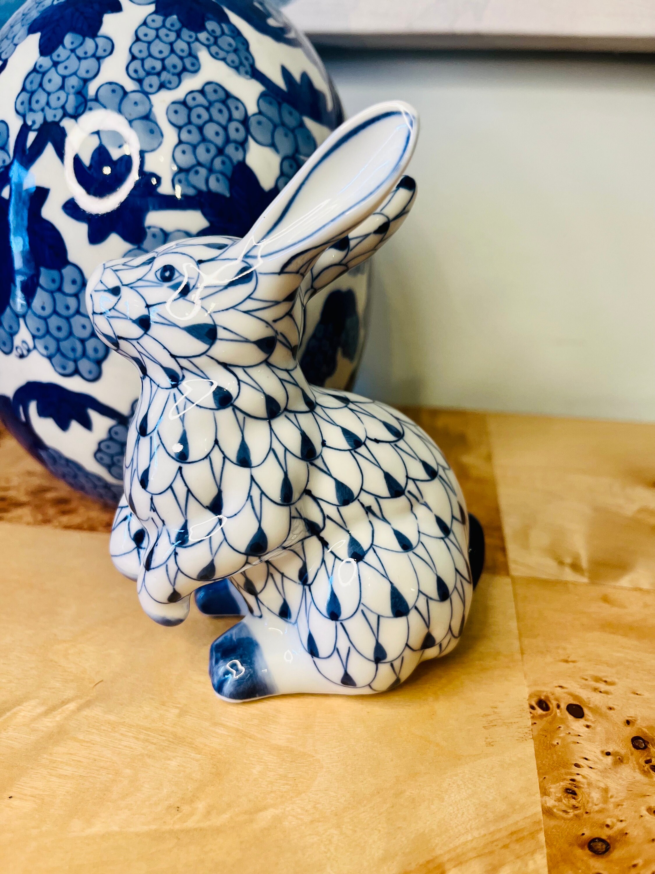 Vintage Hand Painted Bunny Statue Herend Style Blue & White 5x3 - Etsy