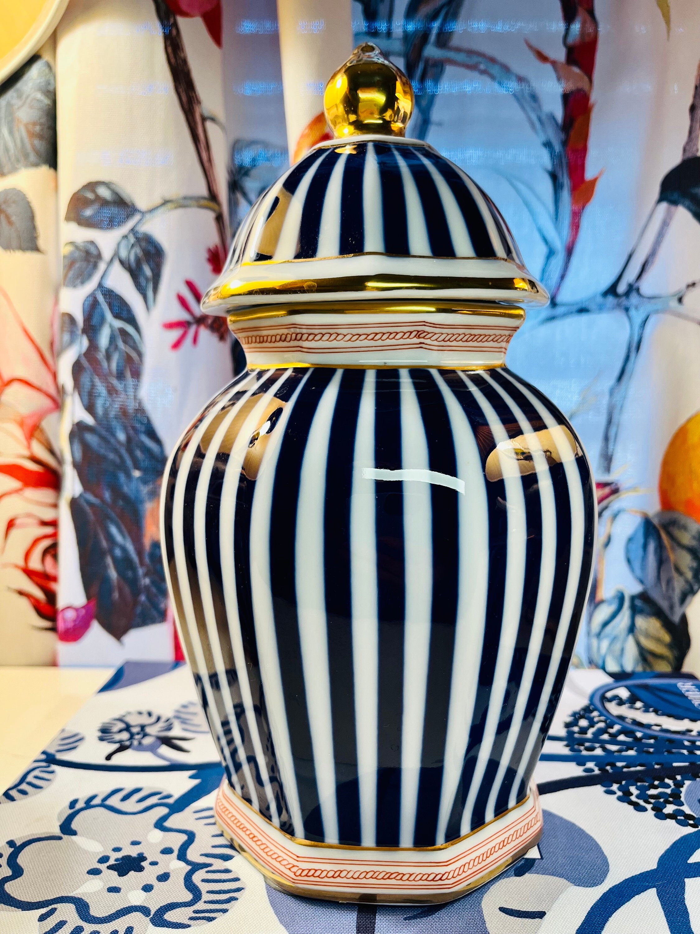 Blue and White Stripe Ginger Jars - Etsy