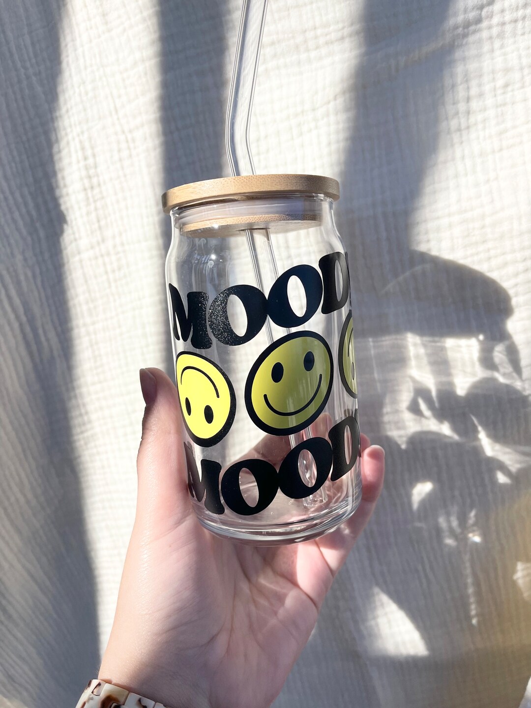 Moody Smiley Face Beer Can Tumbler, Iced Coffee Glass, Libbey Glass Can ...