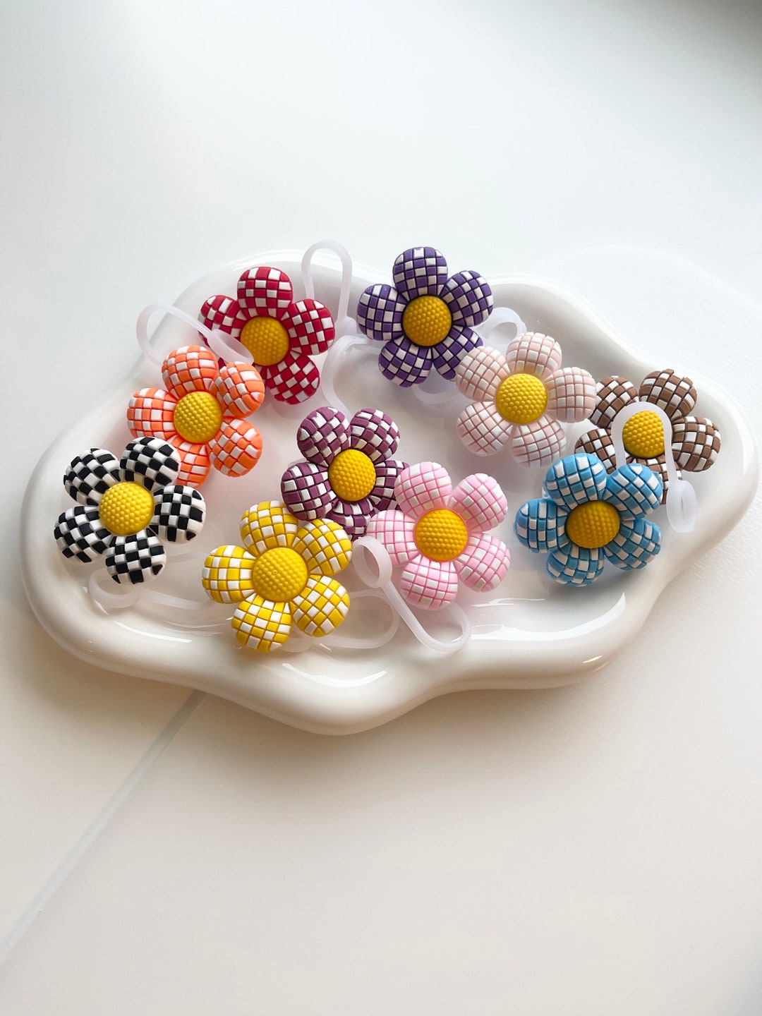 Checker Flower Straw Topper: Tumbler Accessories - Etsy