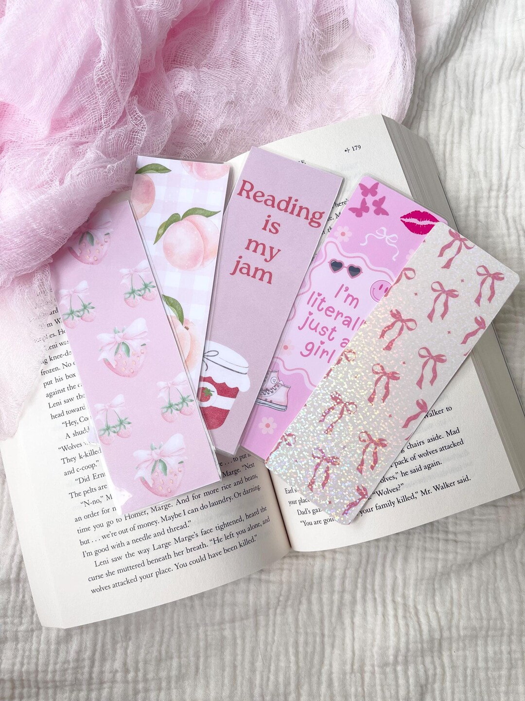 Peach Pink Bow Laminated Bookmark for Book Lover - Etsy