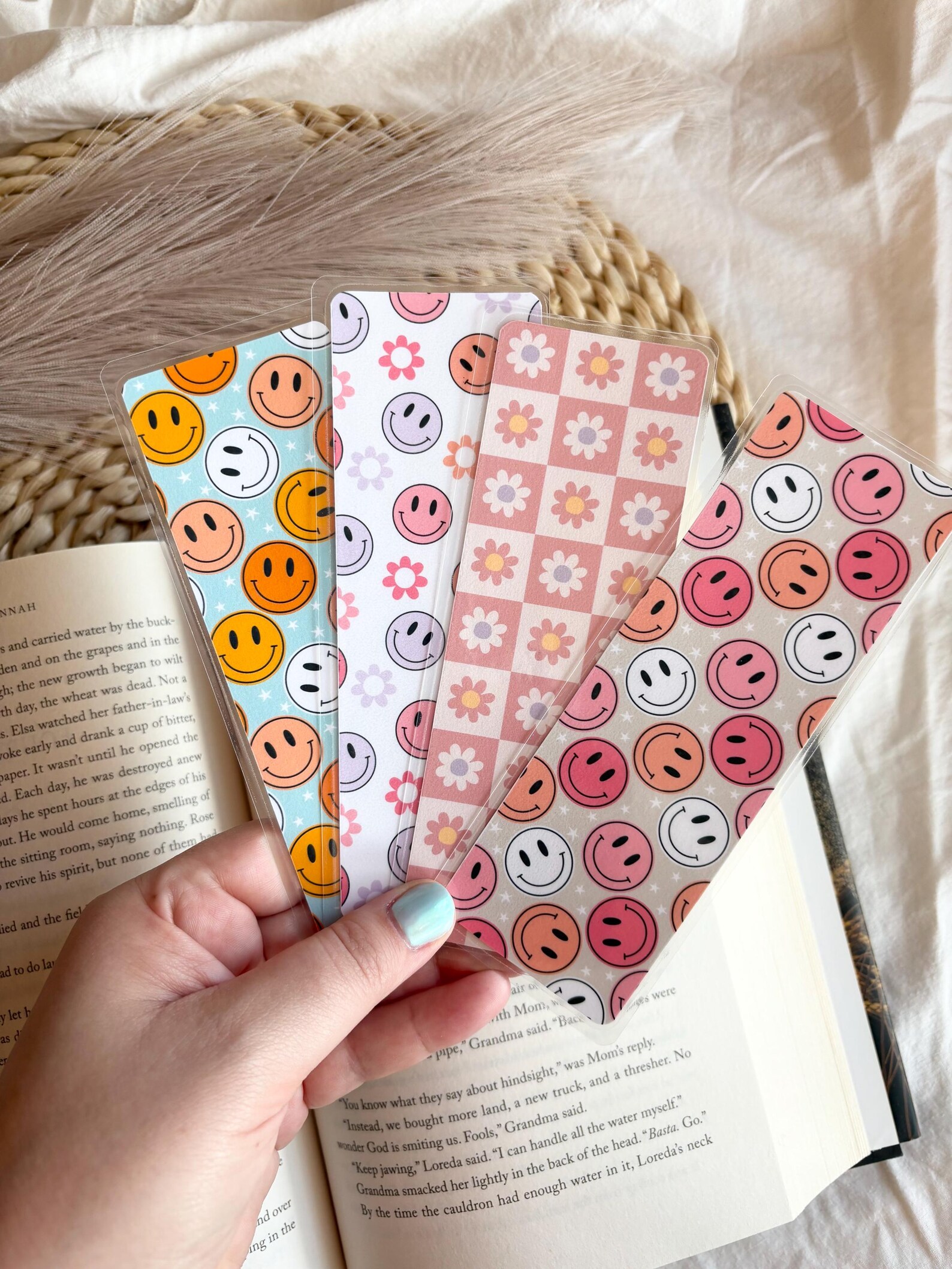Laminated Bookmarks Retro Happy Face Checker Print Laminated Bookmark ...