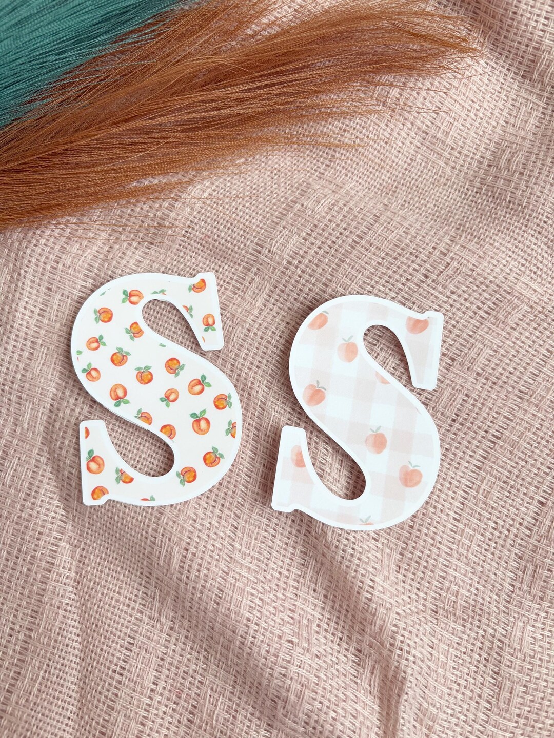 Peach Print Initial Letter Sticker: Custom Monogram Decal - Etsy