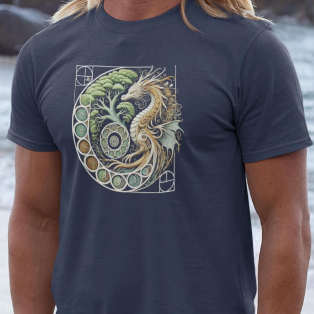 Fibonacci Dragon Spiral T-shirt - Guardian of Harmony Design With ...