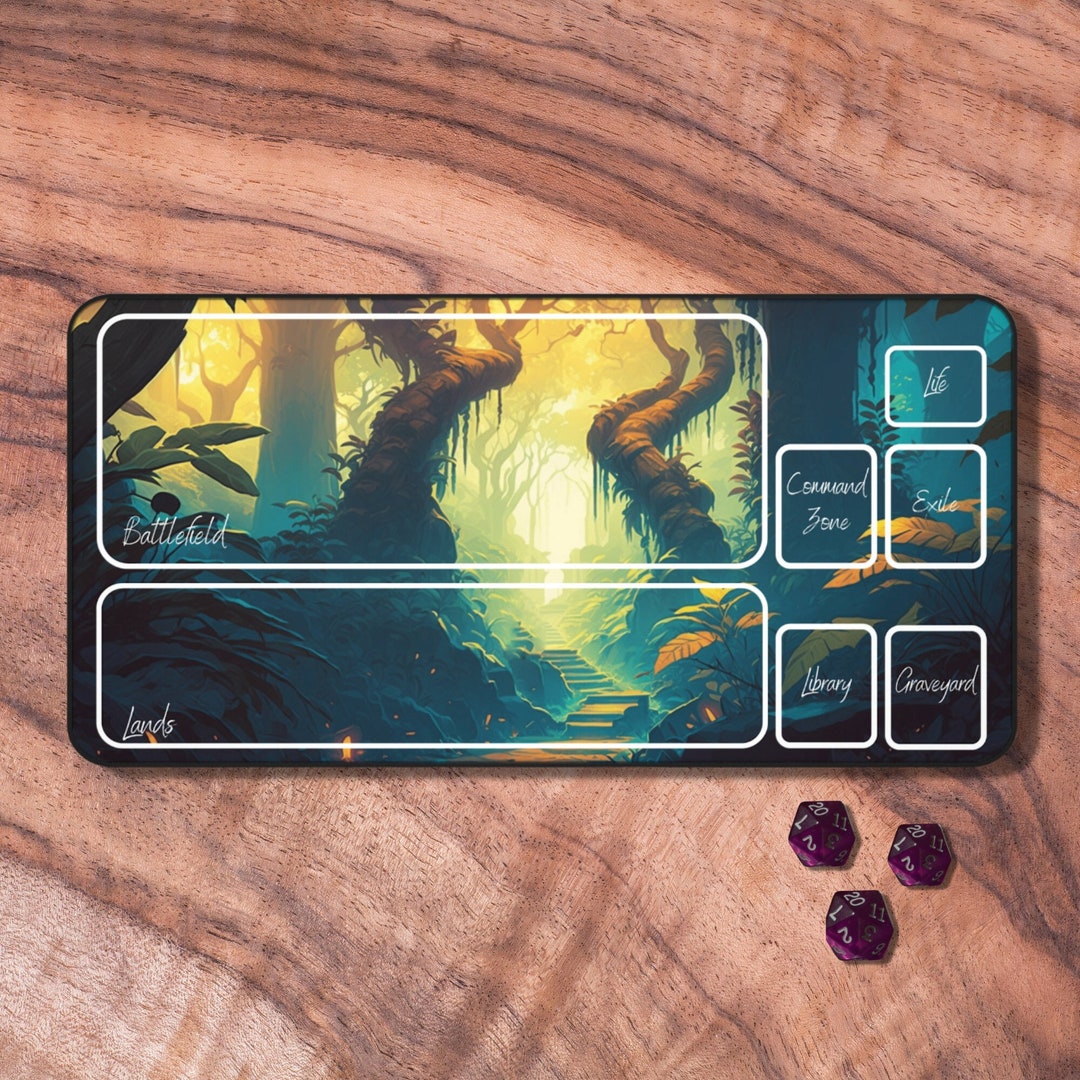 MTG Playmat With Zones, Forest Themed TCG Playmat, Green Card Playmat ...