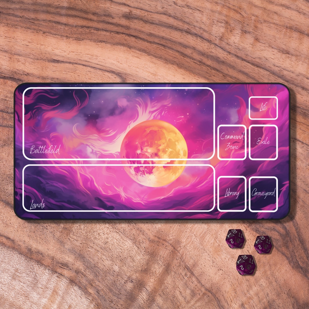 MTG Playmat With Zones, Pink Moon Themed TCG Playmat, MTG Playmat ...
