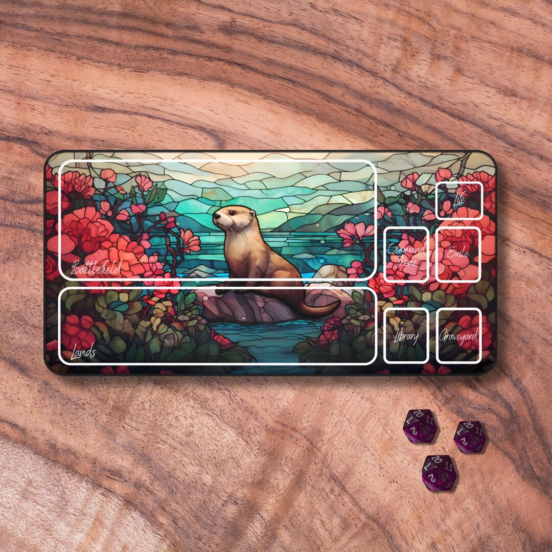 MTG Playmat With Zones, Otter Themed MTG Playmat, Stained Glass TCG ...