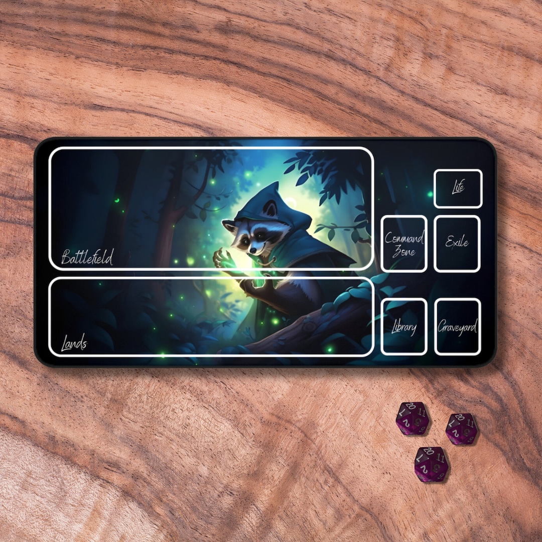 MTG Playmat With Zones, Raccoon Wizard Themed MTG Playmat, Woodland ...