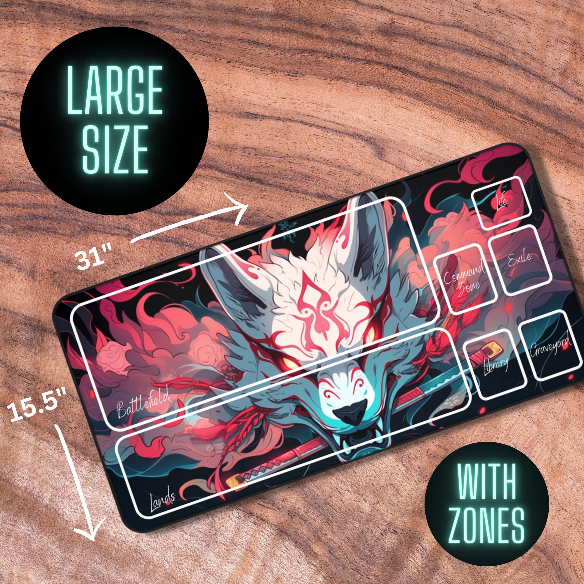 MTG Playmat Japanese, Samurai Themed MTG Playmat With Zones, Kitsune ...
