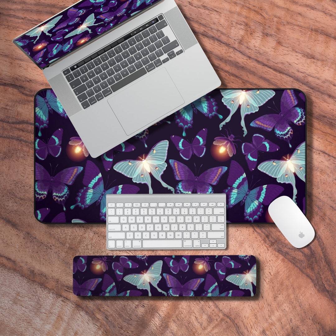 Moth Desk Mat, Purple Butterfly Mouse Pad, Keyboard Wrist Rest, Witchy ...