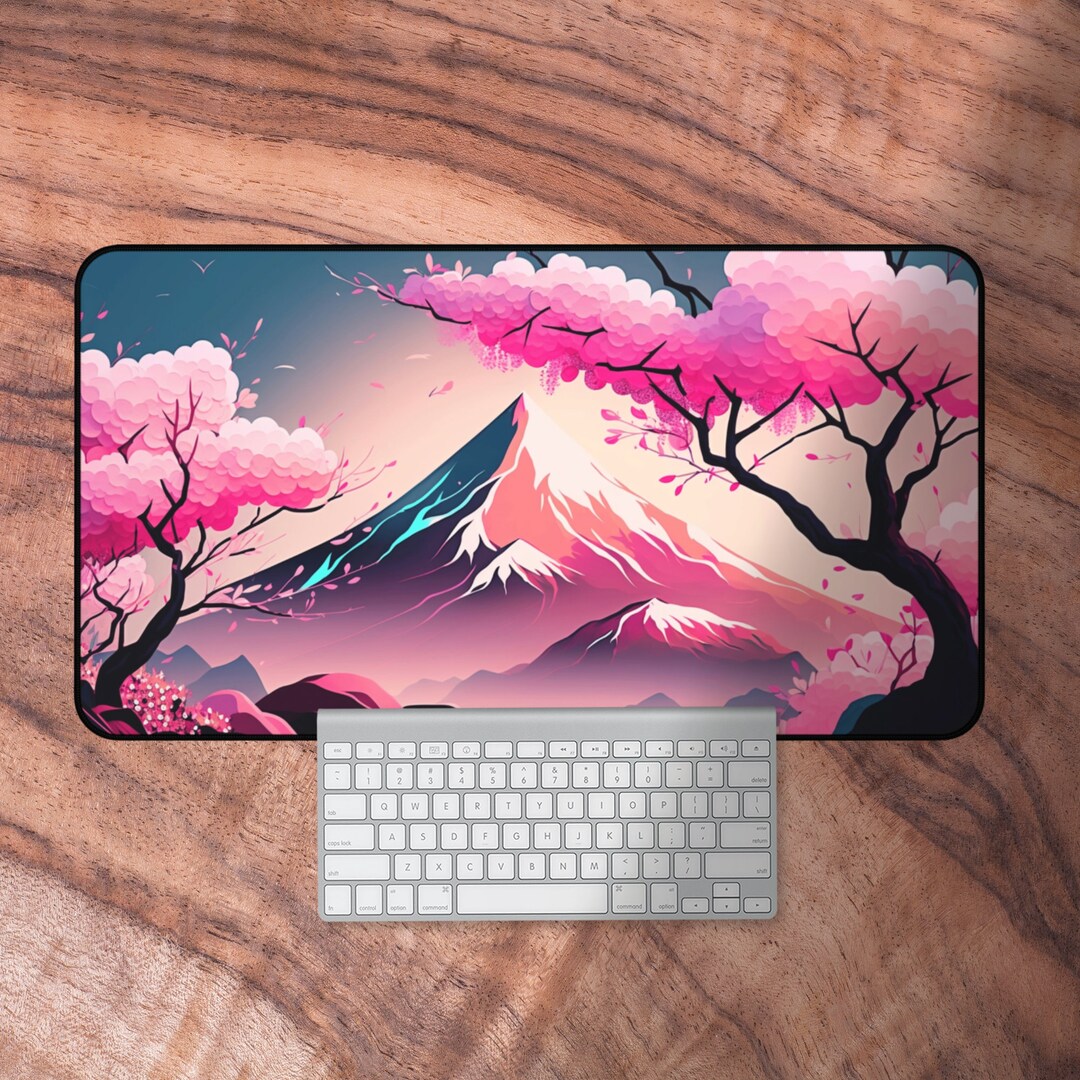 Pink Japanese Desk Mat, Cute Pink Mouse Pad, Sakura Desk Pad, Kawaii ...
