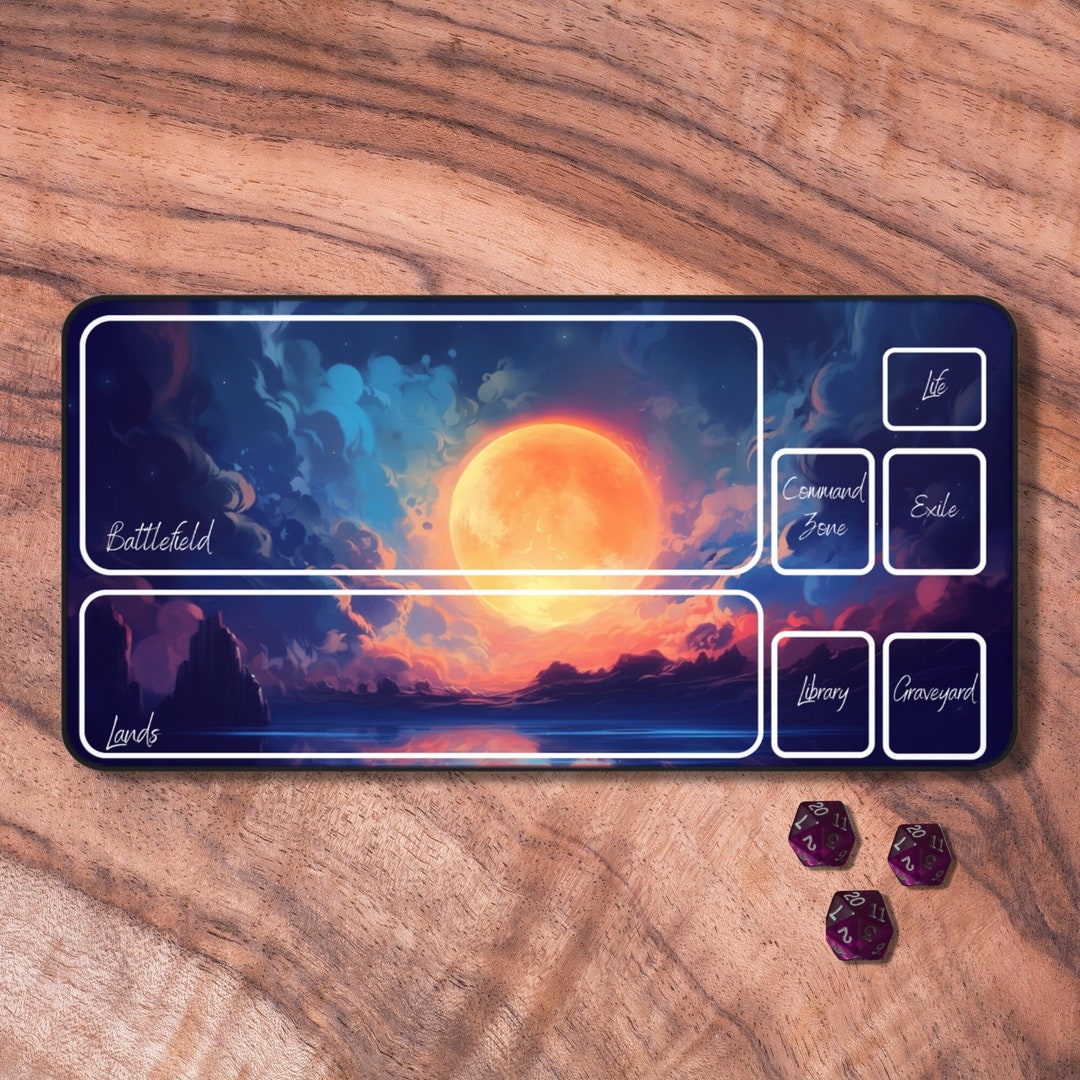 MTG Playmat With Zones, Lunar Card Playmat, Blue Moon Gaming Desk Mat ...