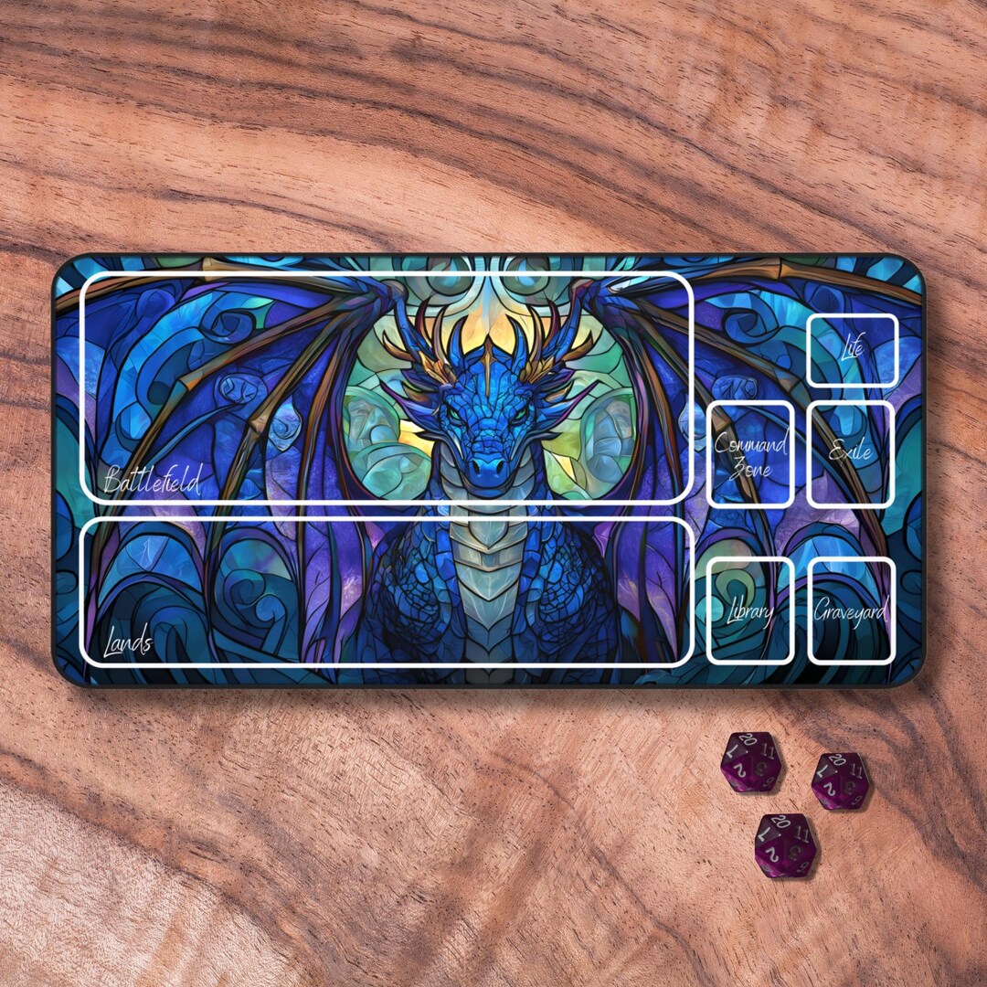 MTG Playmat With Zones, MTG Playmat Dragon, Stained Glass TCG Playmat ...
