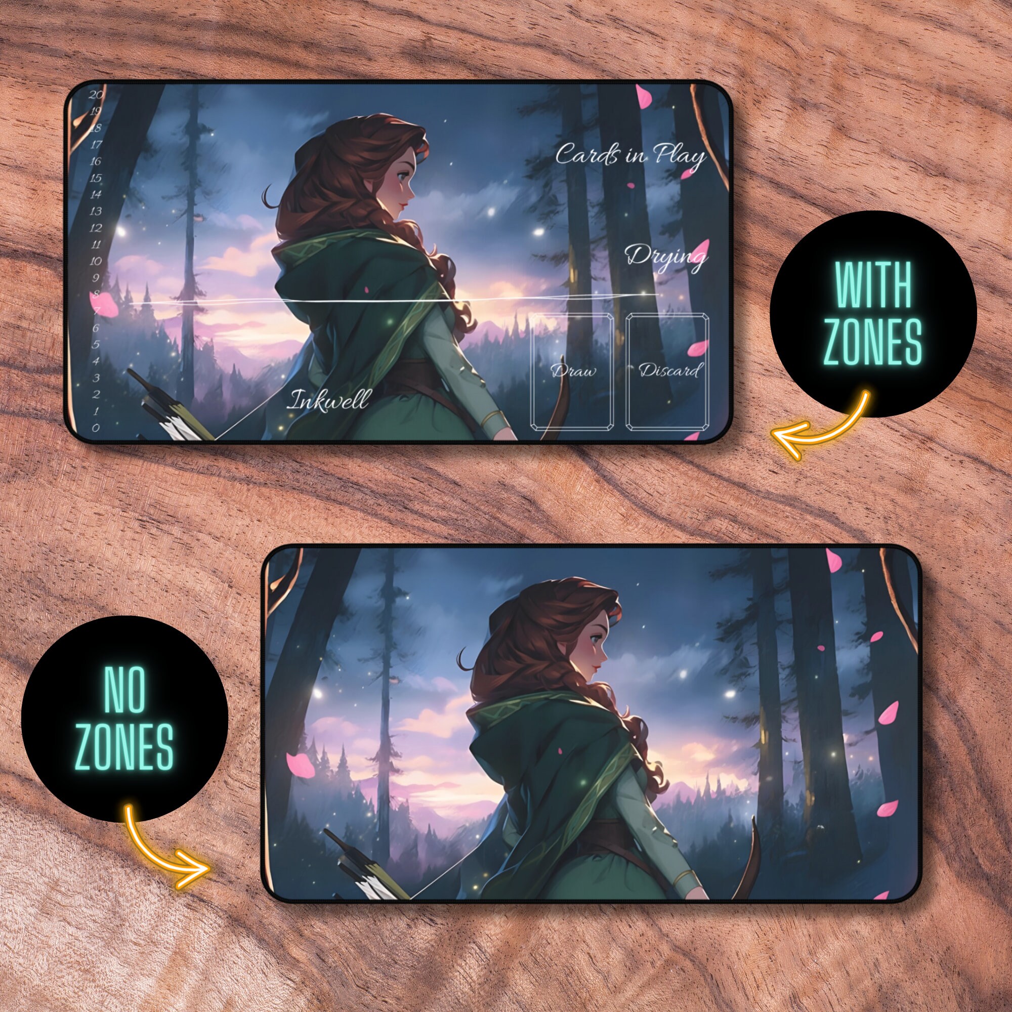 Lorcana Playmat With Zones, Princess Archer Themed Card Playmat ...