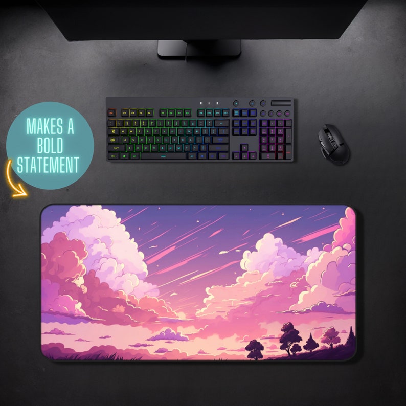 Pink Kawaii Desk Mat Pink and Purple Cute Mouse Pad Sunset - Etsy