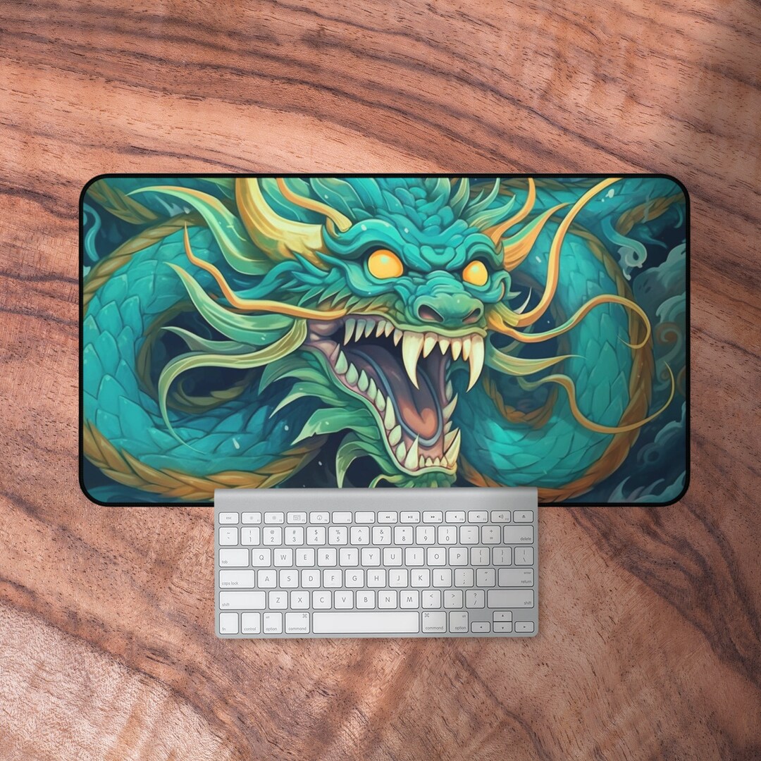 Desk Mat Japanese, Green Gaming Desk Mat, Dragon Mouse Pad, Dragon ...