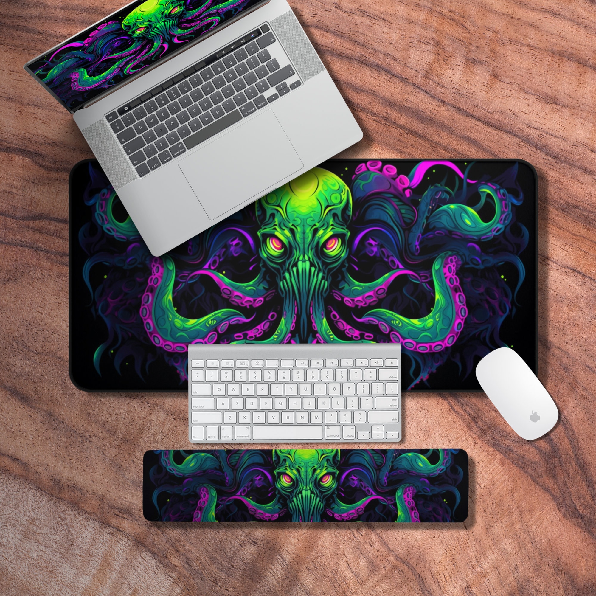 Desk Mat Cthulhu Neon Gaming Desk Mat Monster Themed Mouse - Etsy