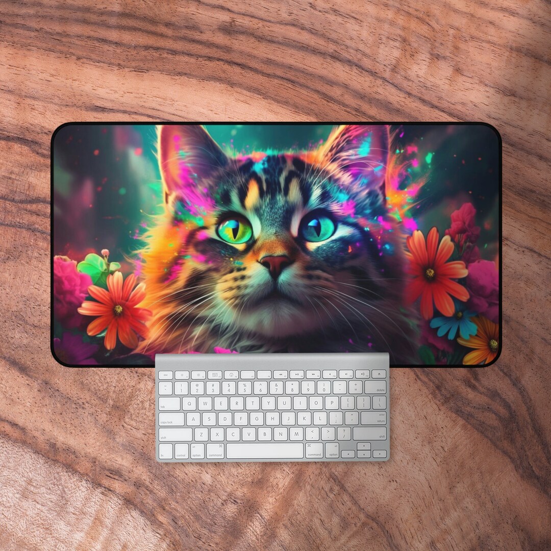 Cute Cat Desk Mat, Cat Gaming Mouse Pad, Neoprene Gaming Mat, Cat ...