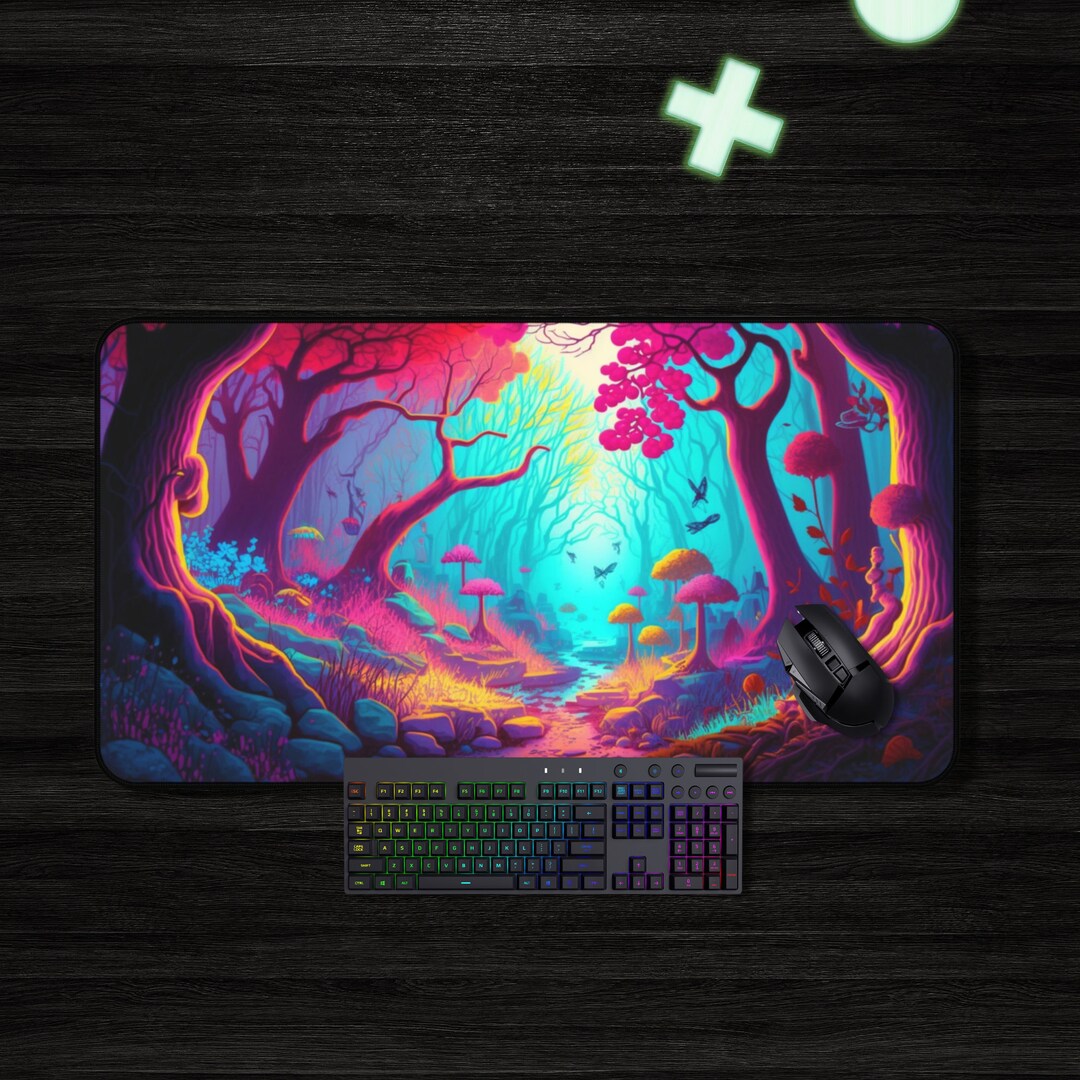 Mushroom Gaming Desk Mat, Nature Themed Large Mouse Pad, Colorful ...