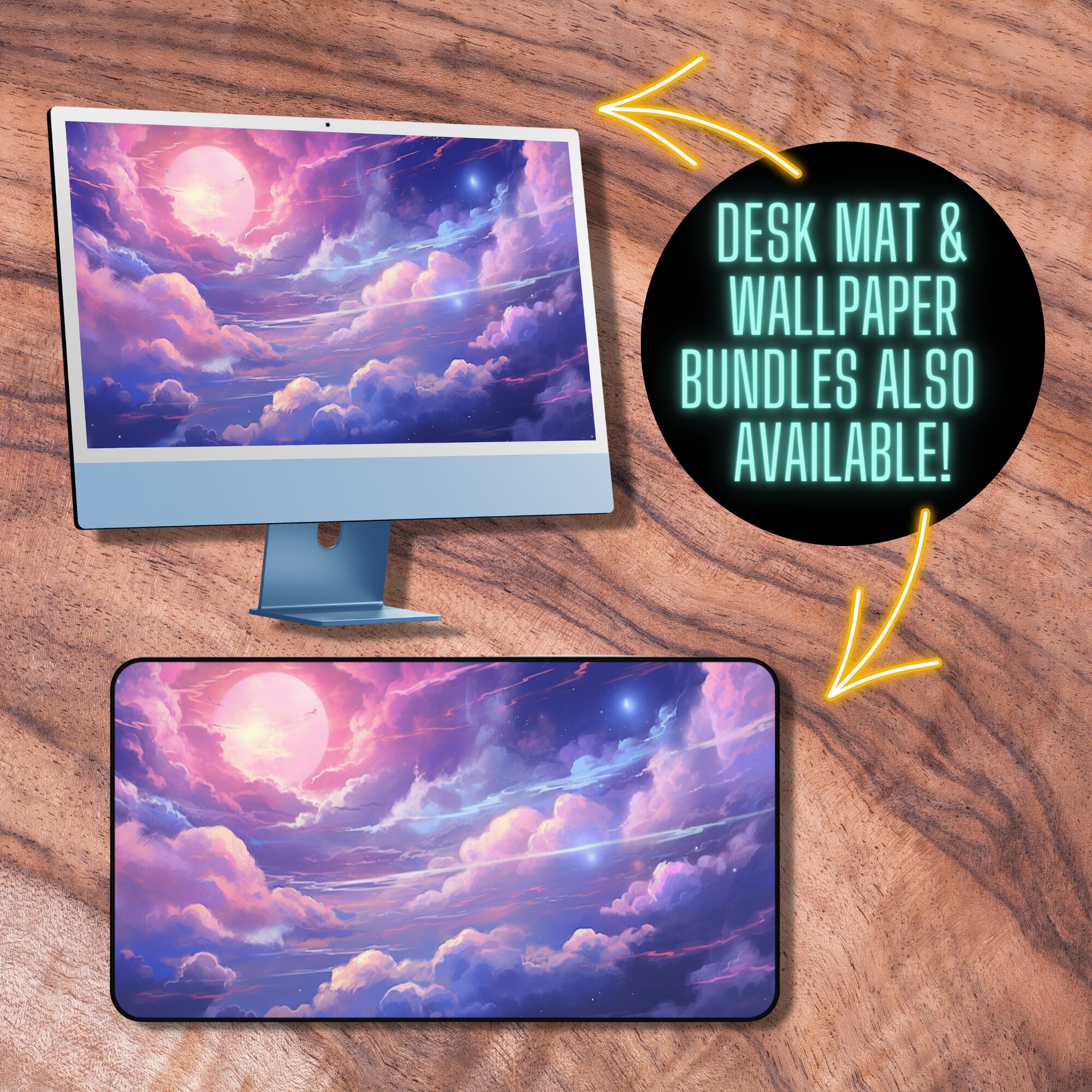 Cute Purple Desk Mat, Pastel Gaming Desk Mat, Kawaii Mouse Pad, Gamer ...