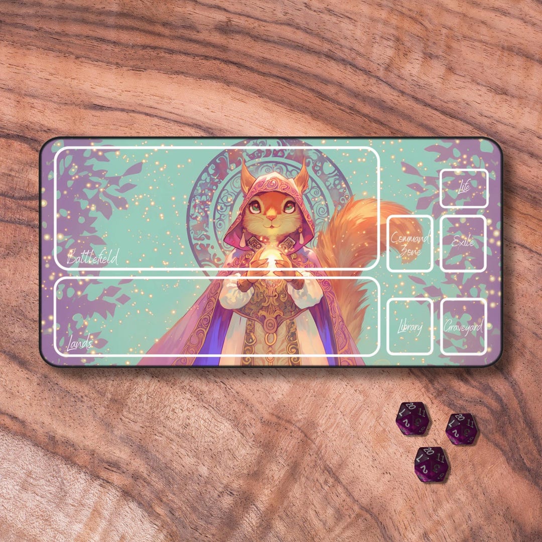 MTG Playmat With Zones, Pretty Squirrel Wizard Themed TCG Playmat ...