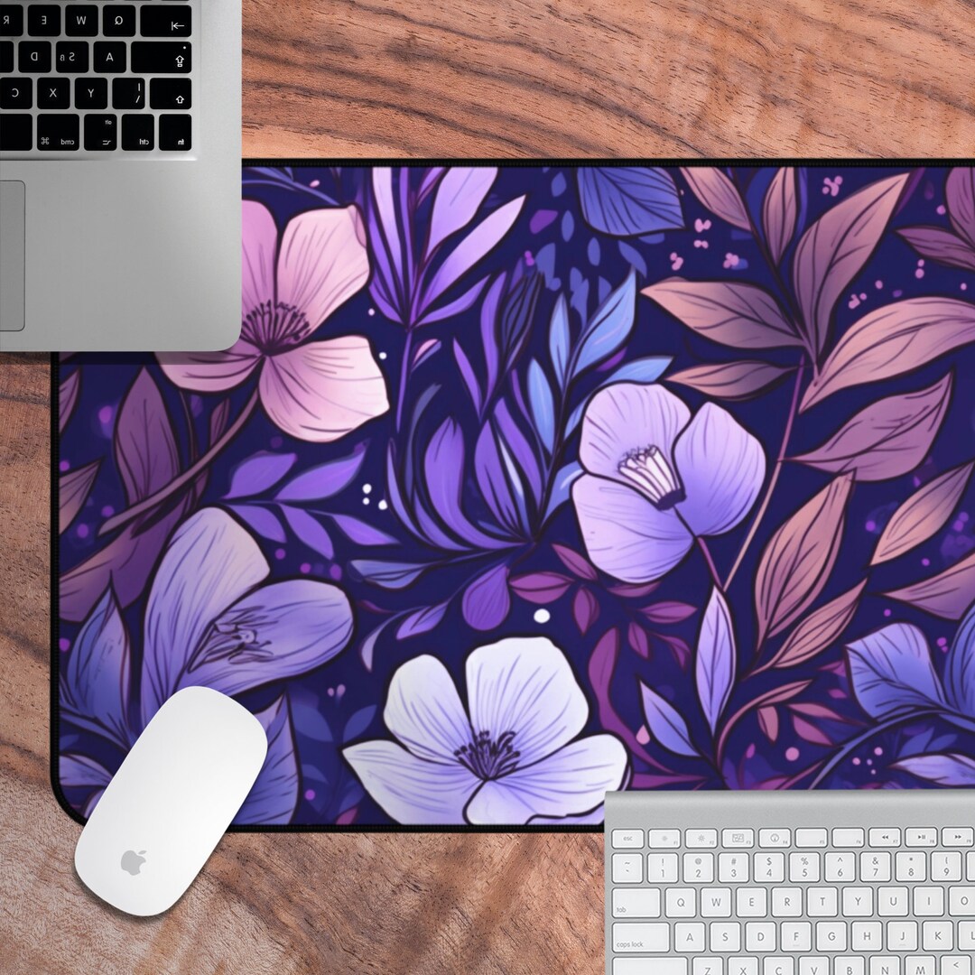 Purple Floral Desk Mat, Large Purple Mouse Pad, Flower Keyboard Mat ...