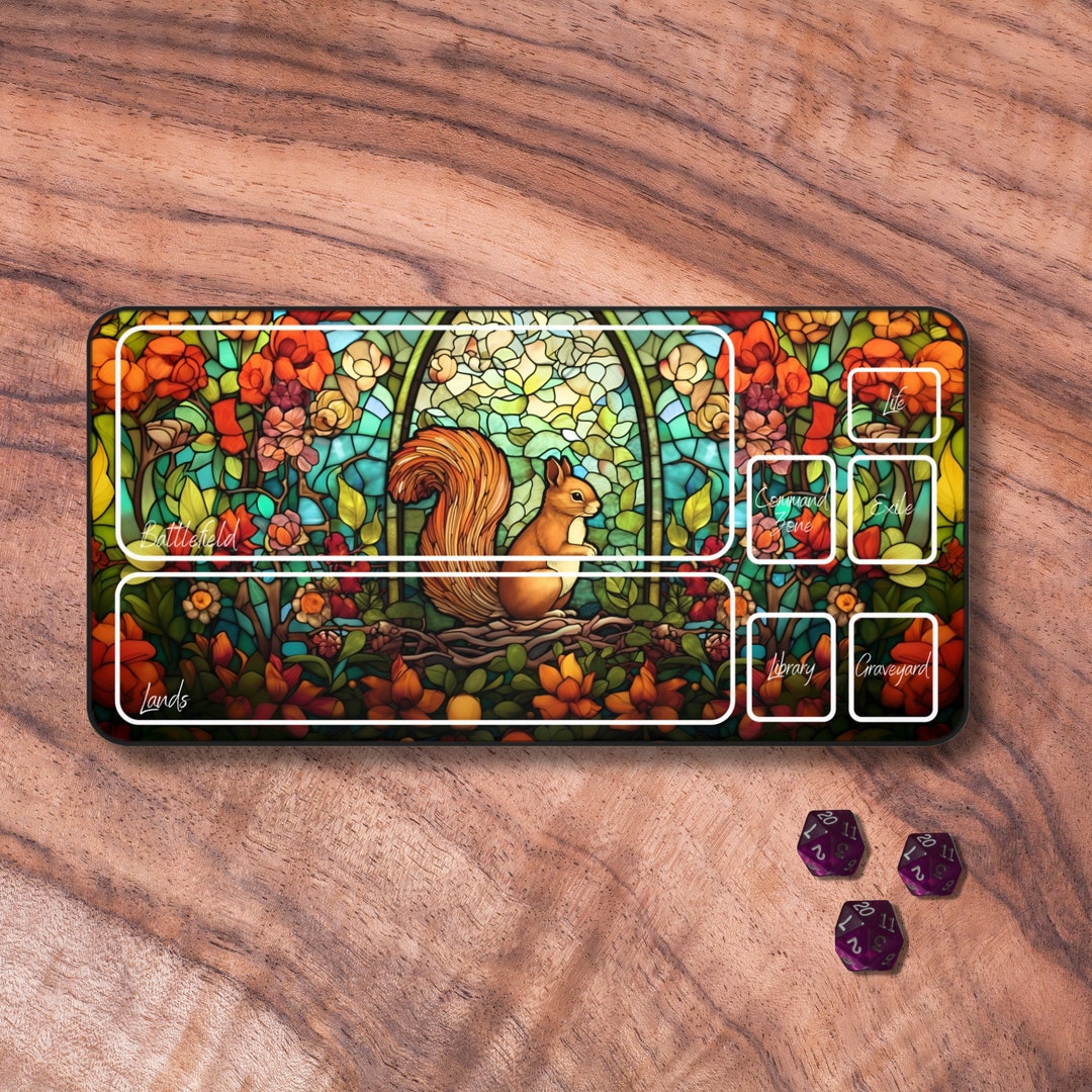 MTG Playmat Squirrel, Stained Glass Themed MTG Playmat Available With ...