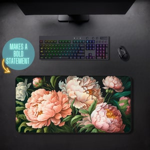 Peony Floral Desk Mat, Botanical Mouse Pad, Cute Pink Gaming Mouse Pad ...