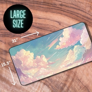 Pink Kawaii Mouse Pad, Kawaii Gaming Desk Mat, Pastel Sky Keyboard Mat ...