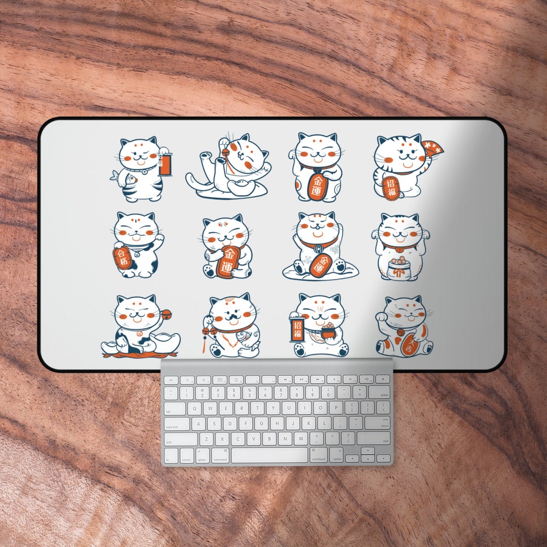 Kawaii Cat Desk Mat, Cute Cat Mouse Pad, Lucky Cat Themed Desk Mat ...