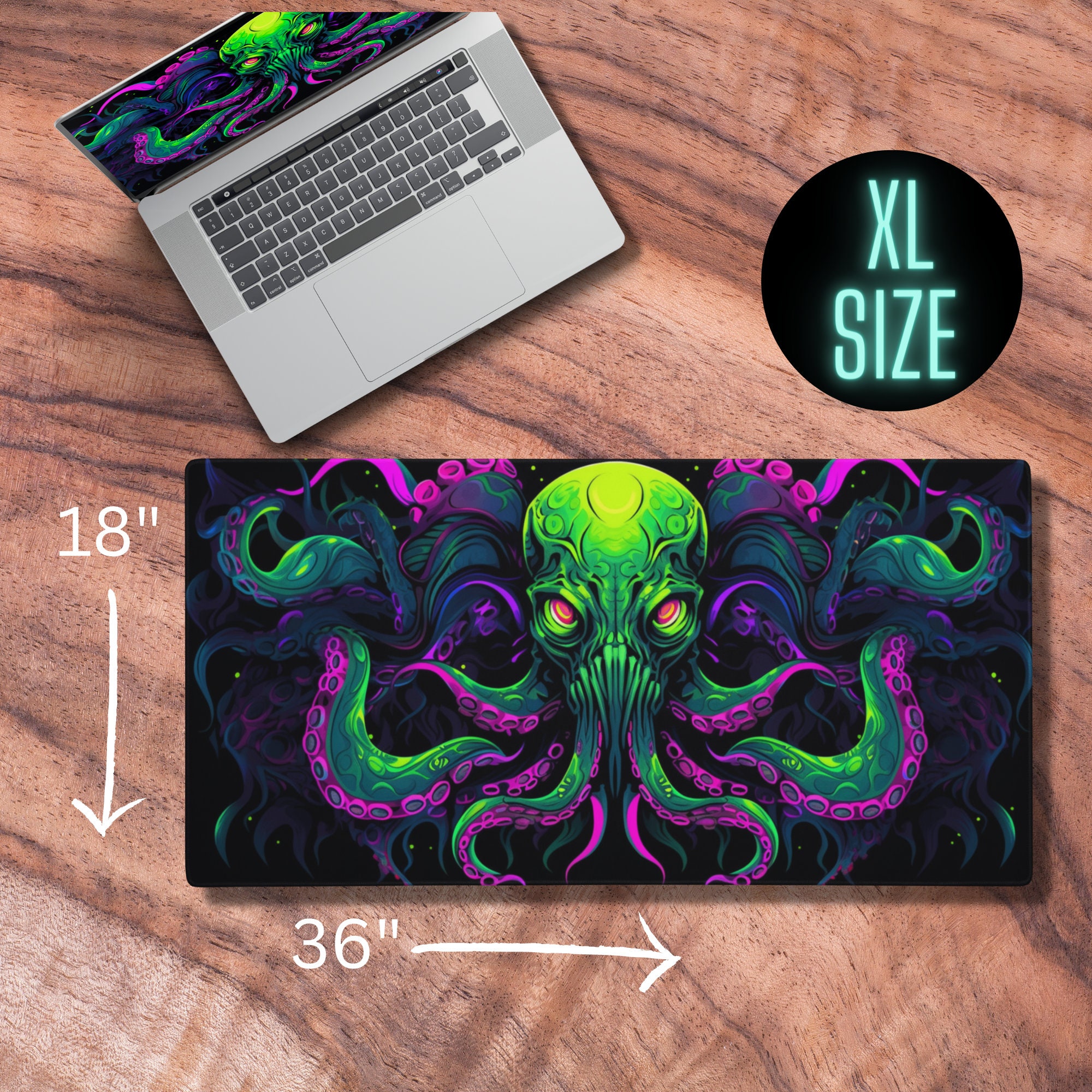 Desk Mat Cthulhu Neon Gaming Desk Mat Monster Themed Mouse - Etsy