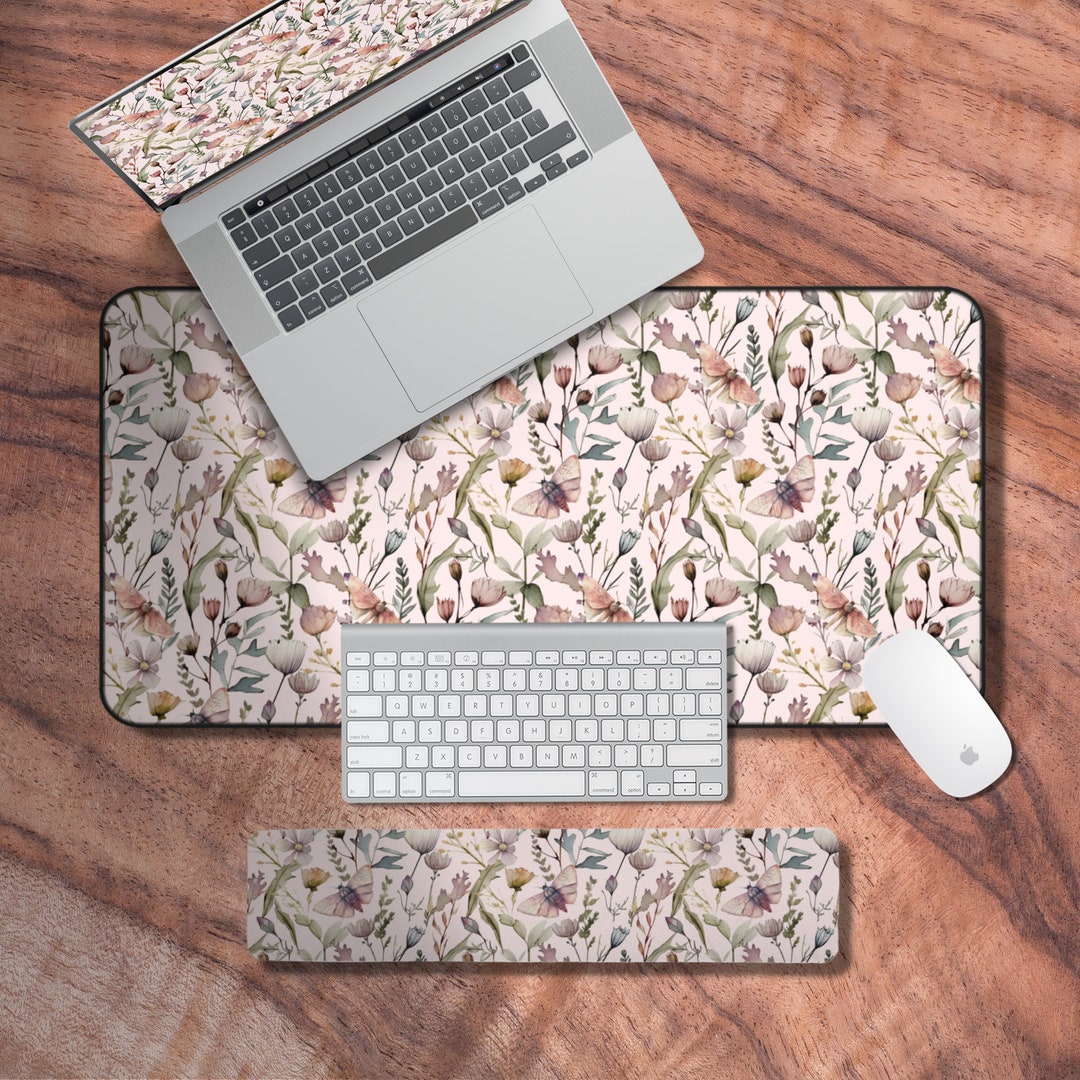 Pink Cottagecore Desk Mat, Keyboard Wrist Rest, Floral Mouse Pad ...