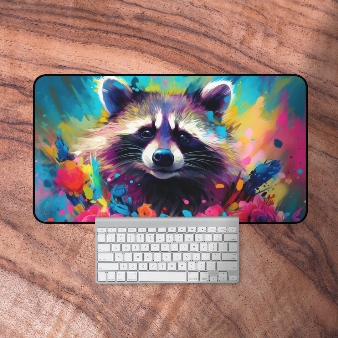 Raccoon Mouse Pad, Desk Mat Animal, Colorful Keyboard Mat, Gaming Desk ...