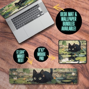Desk Mat Aesthetic, Green Lofi Gaming Mouse Pad, Kawaii Cat Keyboard ...