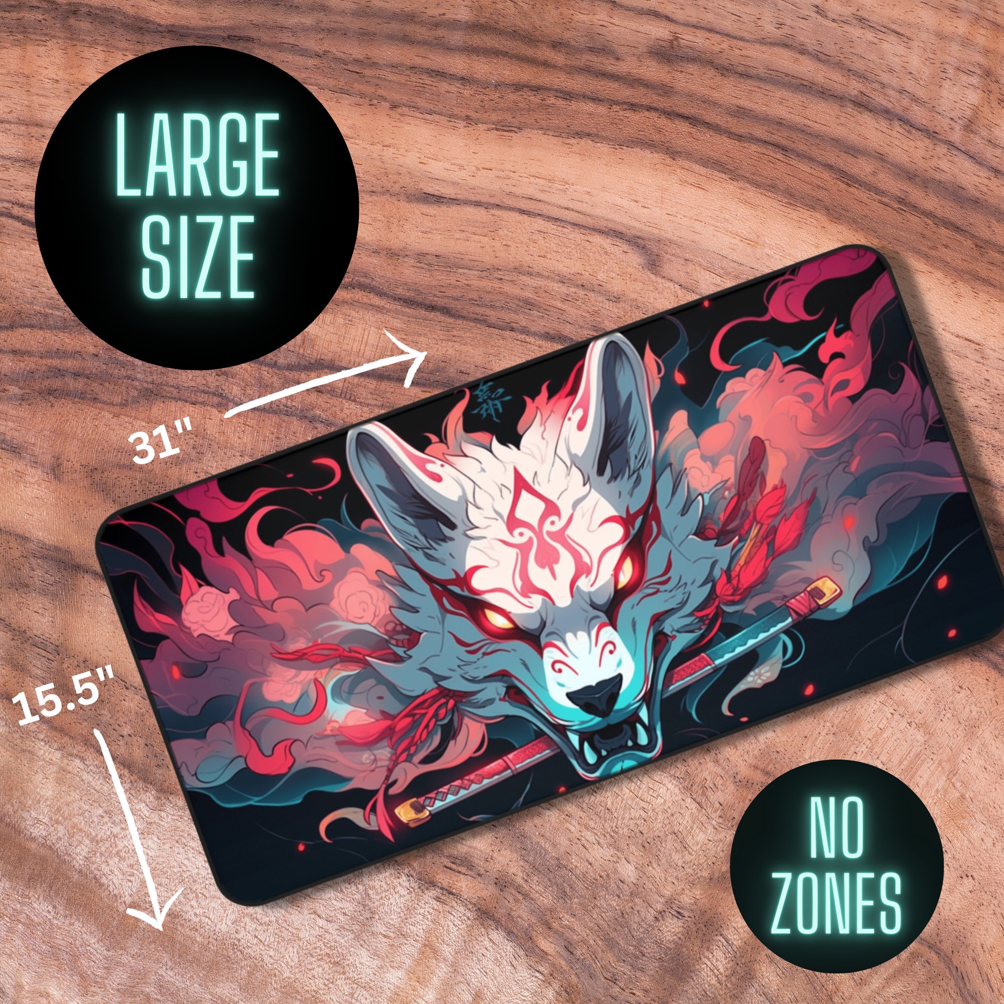 MTG Playmat Japanese, Samurai Themed MTG Playmat With Zones, Kitsune ...