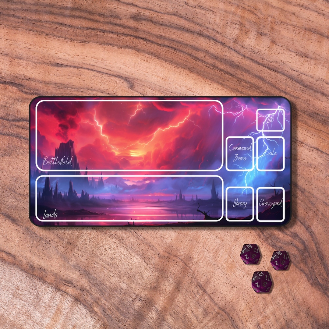 MTG Playmat With Zones, Red and Blue MTG Play Mat, Trading Card Playmat ...