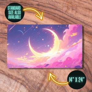 MTG Playmat With Zones, Pretty Pink Anime Card Playmat, Moon Themed TCG ...