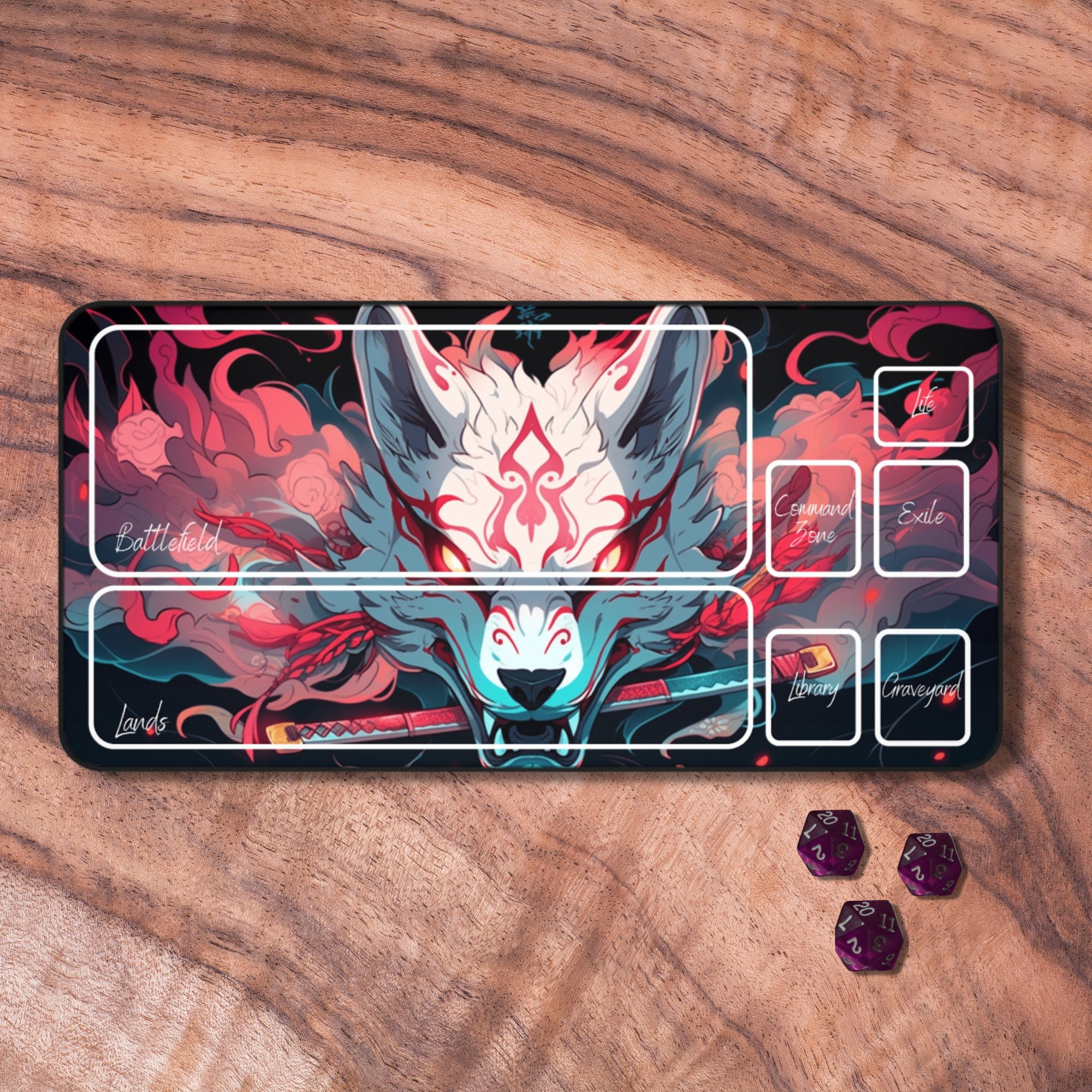 MTG Playmat Japanese, Samurai Themed MTG Playmat With Zones, Kitsune ...