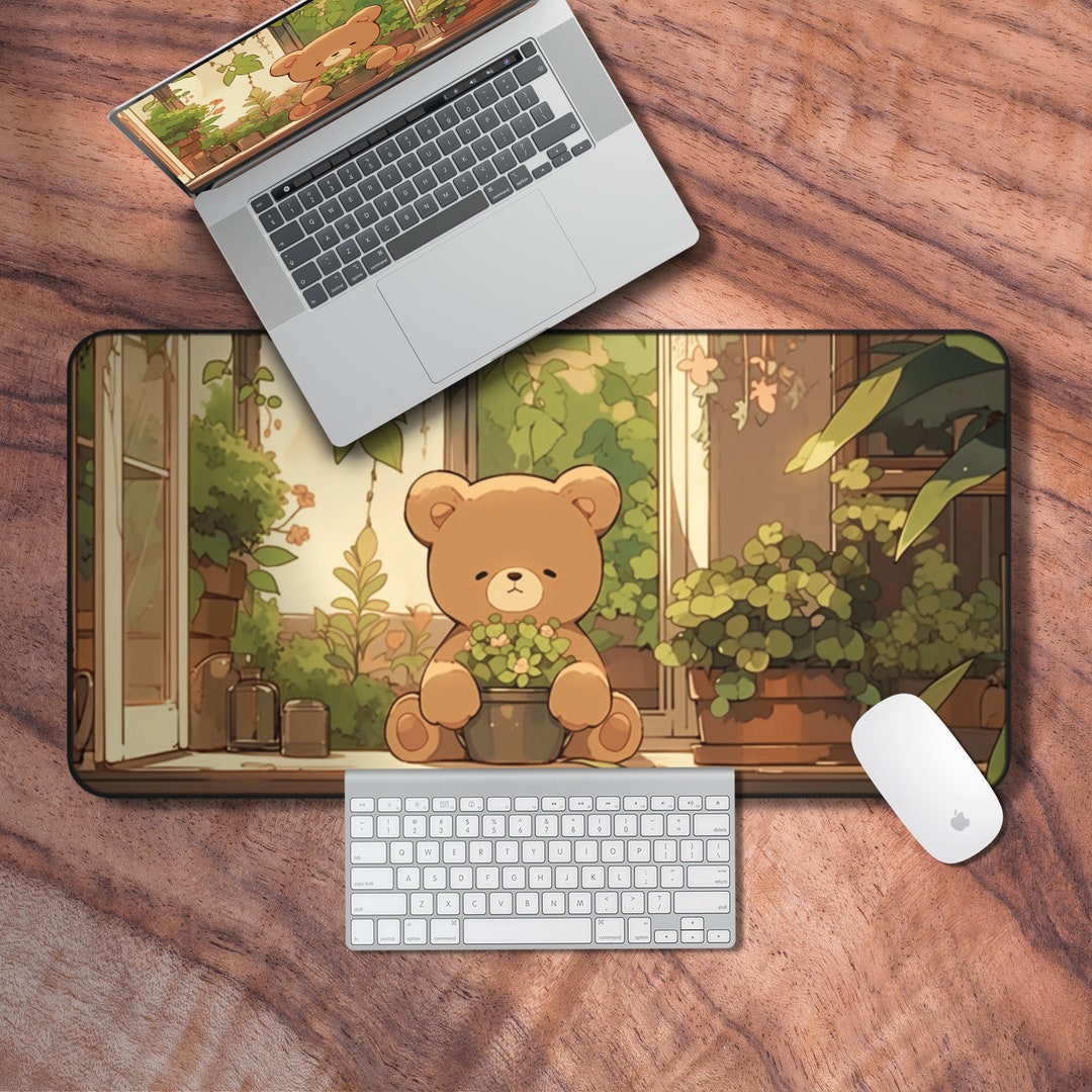 Lofi Desk Mat, Plant Themed Gaming Mouse Pad, Cute Anime Deskpad, Cozy ...