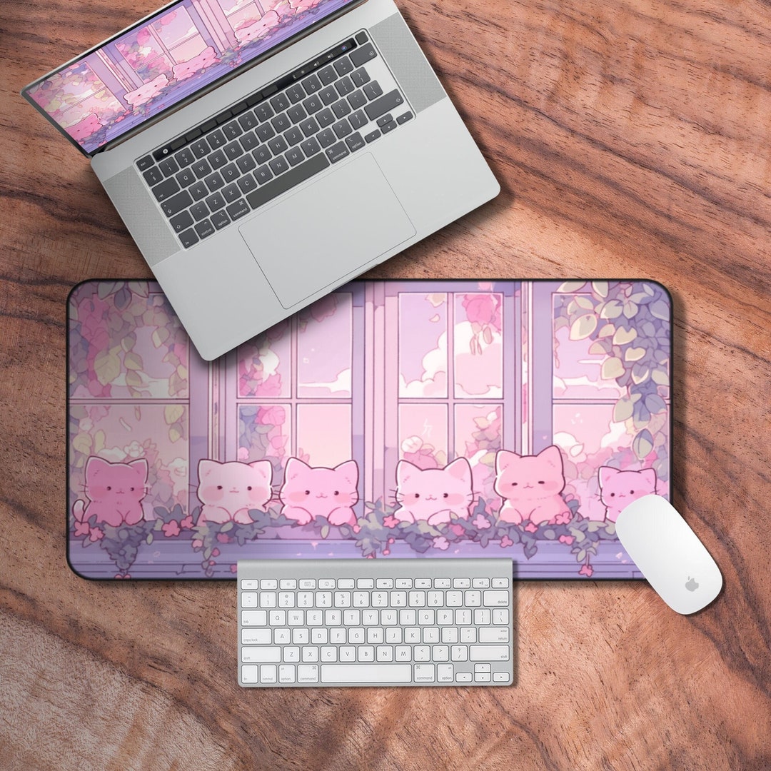 Lofi Desk Mat Kawaii Cat Gaming Mouse Pad Cute Pink Deskpad - Etsy Canada