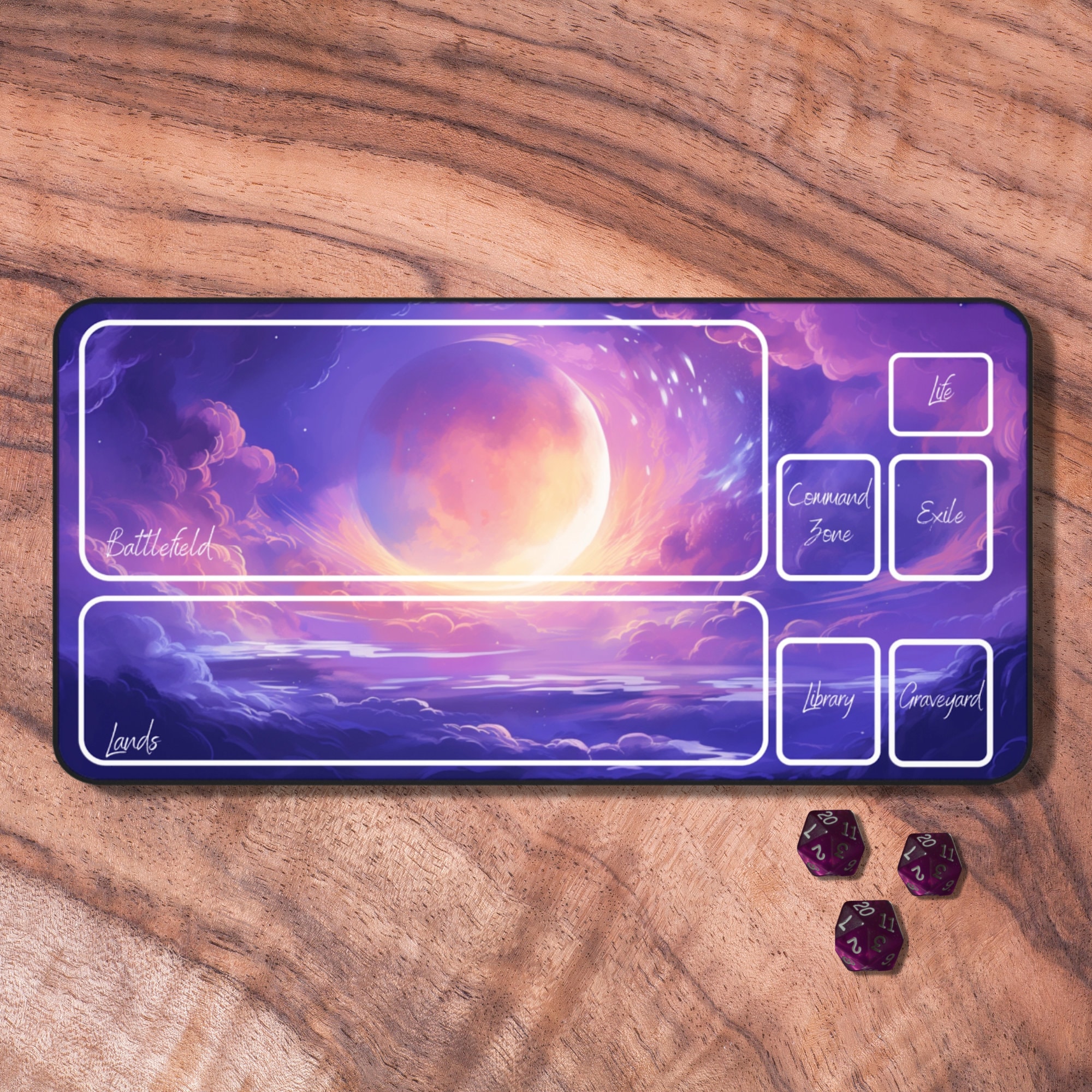 Purple Lunar MTG Playmat With Zones Lavender Moon Gaming - Etsy