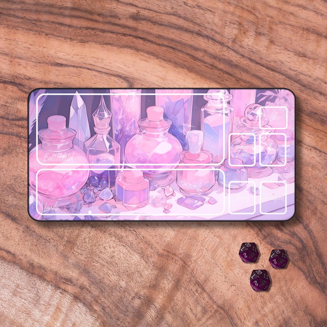 MTG Playmat With Zones, Anime Potion Themed TCG Playmat, Pastel Pink ...