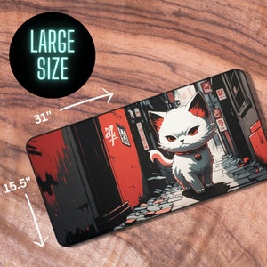 Japanese Deskmat, Cat Gaming Desk Mat, Cat Themed Large Mouse Pad ...