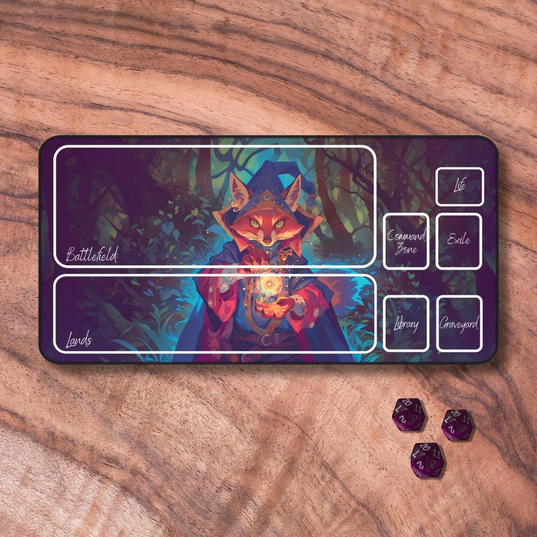 MTG Playmat With Zones, Fox Sorcerer Themed TCG Playmat, Unofficial MTG ...