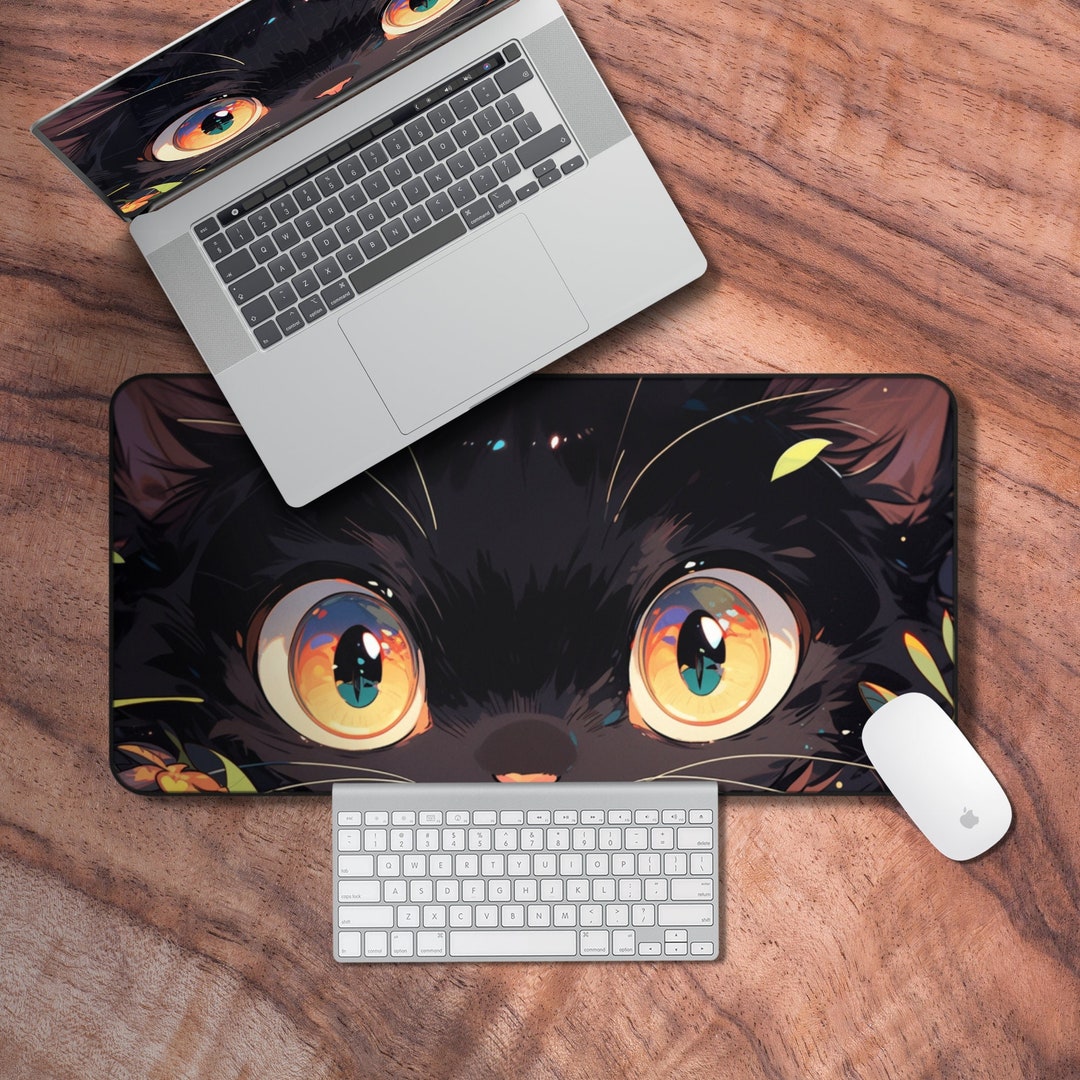 Desk Mat Cat, Anime Cat Mouse Pad, Extended Gaming Desk Mat, Black ...