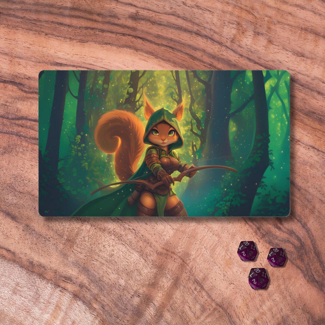 MTG Playmat With Zones, Cute Squirrel Themed MTG Playmat, Green Forest ...